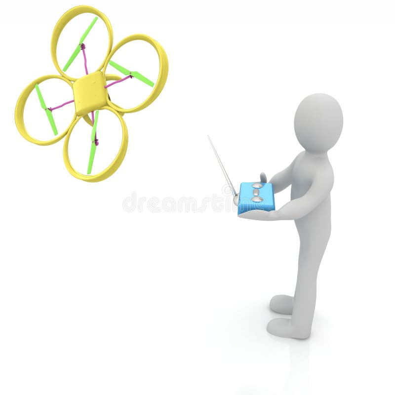 3d Man with Drone, Quadrocopter, with Photo Camera. 3d Render Stock ...