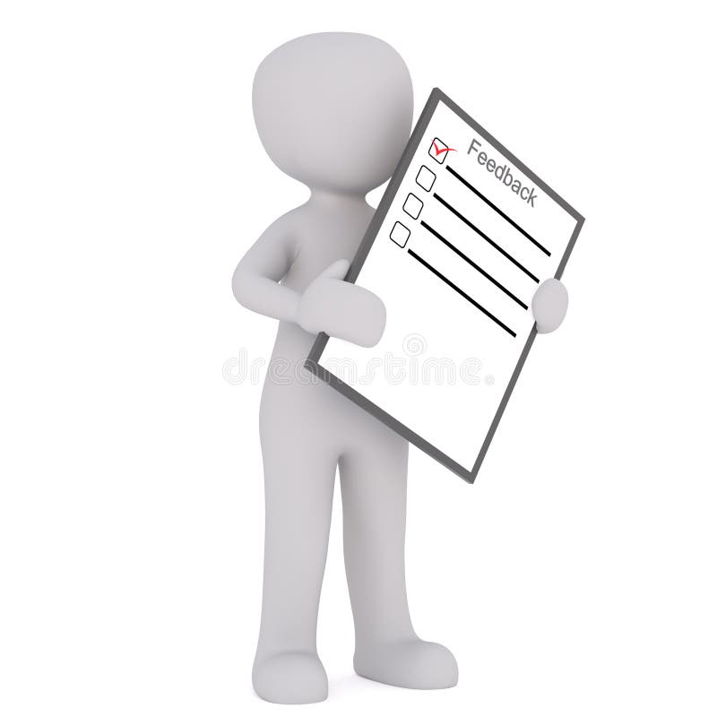 3D man with Feedback form stock illustration. Illustration of tick ...