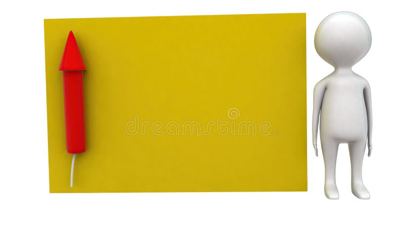 3d Man Firework Rocket with Board Concept Stock Illustration ...