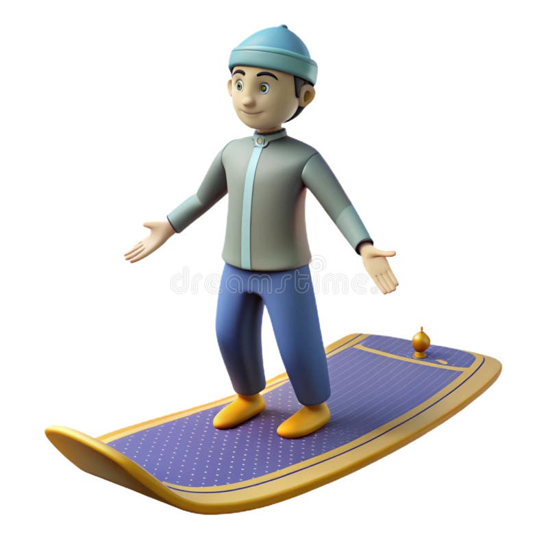 3D Man with Flying Carpet Isolated on White Stock Illustration ...
