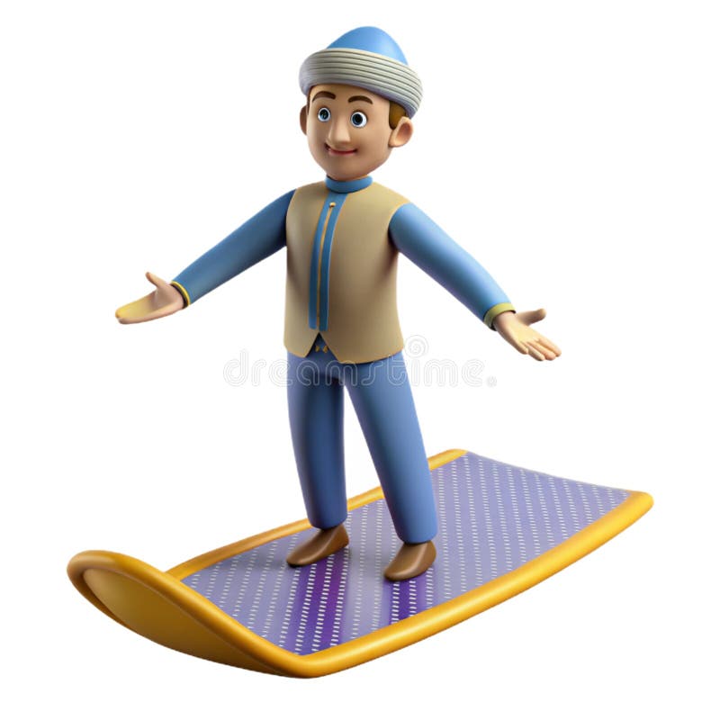 3D Man with Flying Carpet Isolated on White Stock Illustration ...