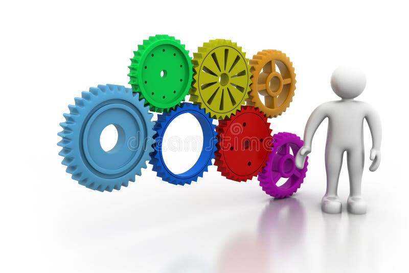 3d man with gear mechanism stock illustration. Illustration of accuracy ...