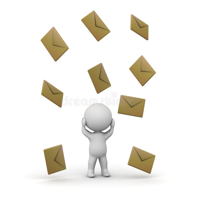 3D Man Getting Too Many Emails Stock Illustration - Illustration of ...