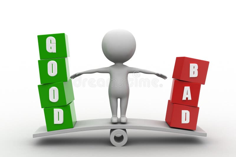 3d Man With Good and bad stock illustration. Illustration of answer ...