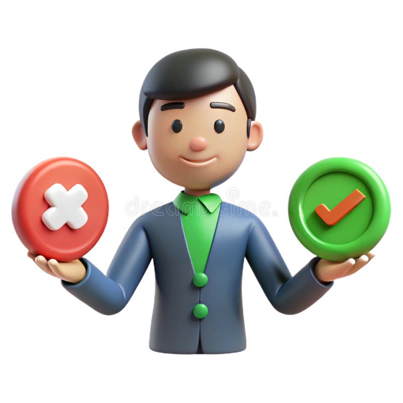 Man with Green and Red Buttons Yes or No Stock Illustration ...
