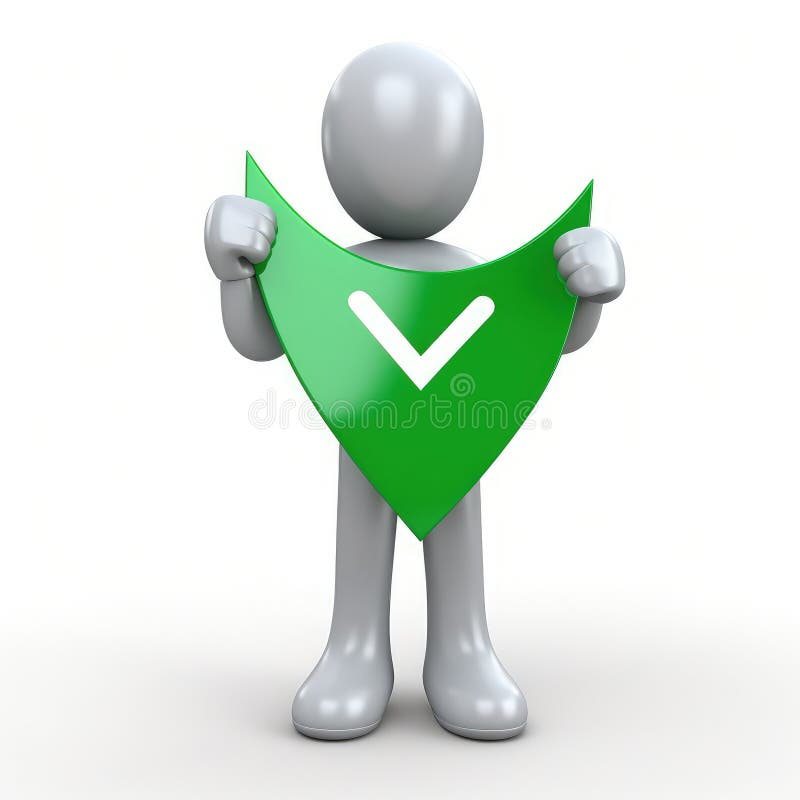 3d Man is Green Tick Symbol, Signifying Completion and Success, in a ...