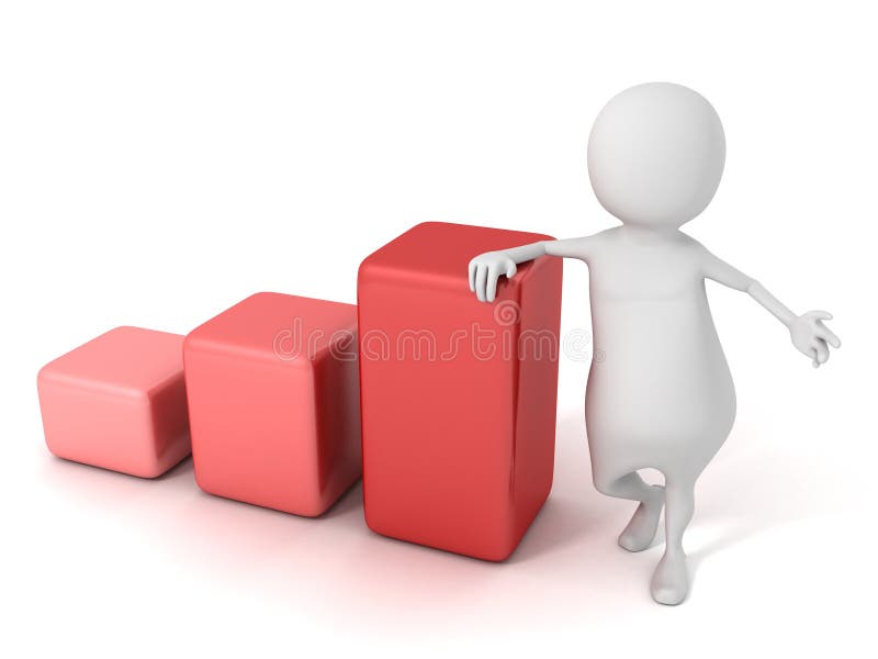 3D Man with Hand on Growing Red Financial Bar Graph Stock Illustration ...