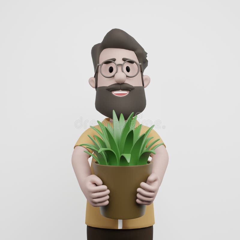 3D Man Happy Holding Tree Plants Stock Illustration - Illustration of ...