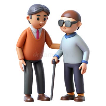 3D Man Helping Older Blind Man Isolated on White Stock Illustration ...