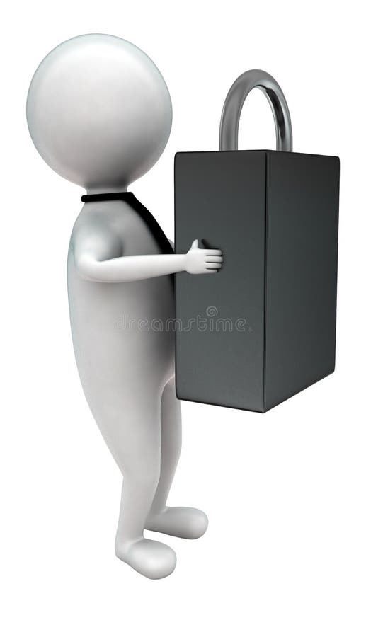 3d Man Holding Lock in Hands Concept Stock Illustration - Illustration ...