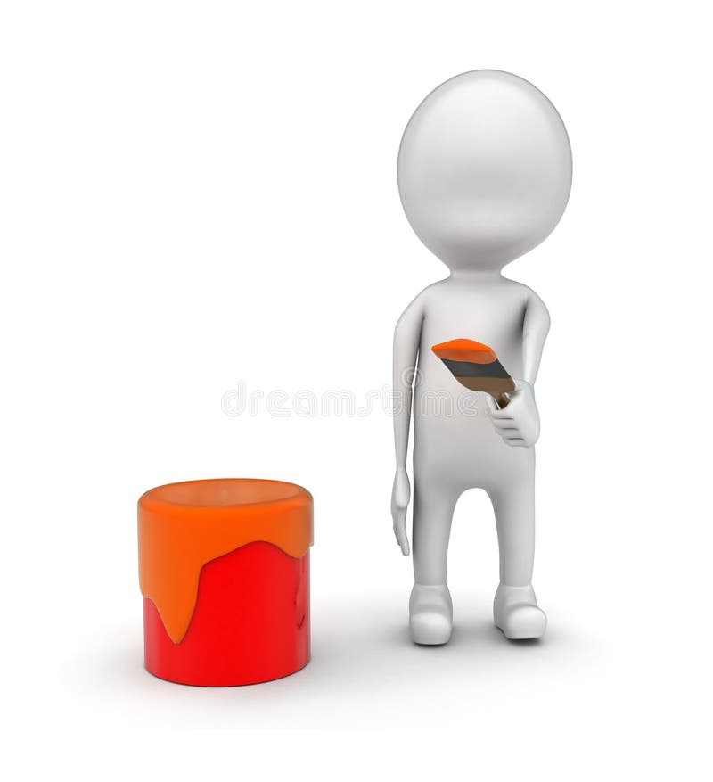 3d Man Holding Paint Brush and Paint Bucket Near by Concept Stock ...