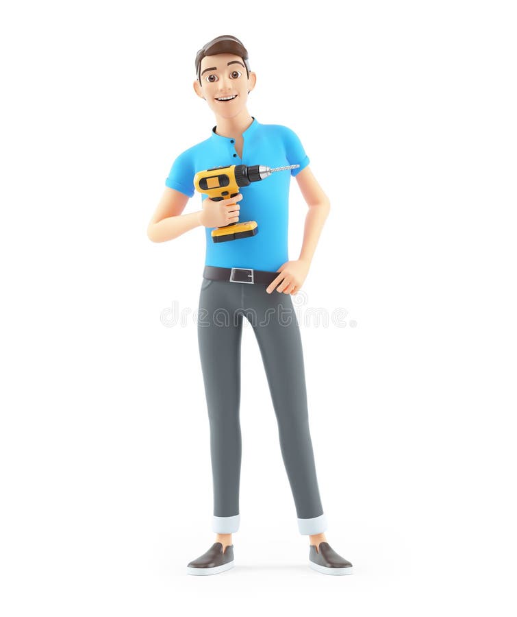 Cartoon Man Power Drill Stock Illustrations – 365 Cartoon Man Power ...