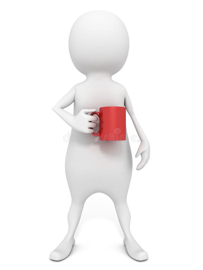 3d Man Holding a Red Cup of Coffee Stock Illustration - Illustration of ...