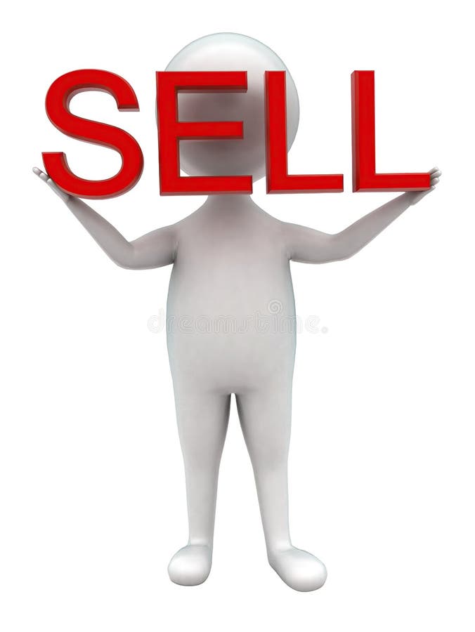 3d Man Holding Sell Text in Hands Concept Stock Illustration ...