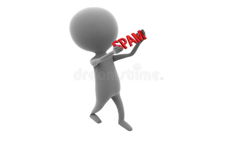 3d Man Holding Spam Text in Hands Concept Stock Illustration ...