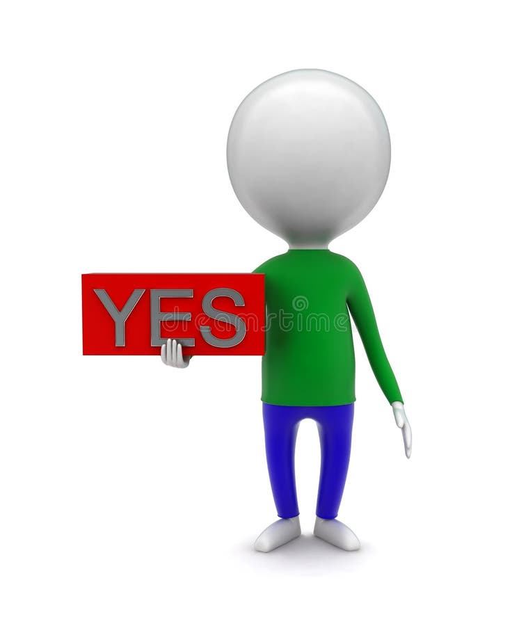 3d Man Holding Yes Text in a Box in His Hands Concept Stock ...