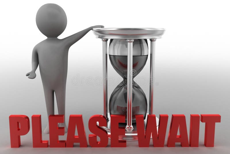 3d Man With Hour Glass And Please Wait Concept Stock Illustration ...