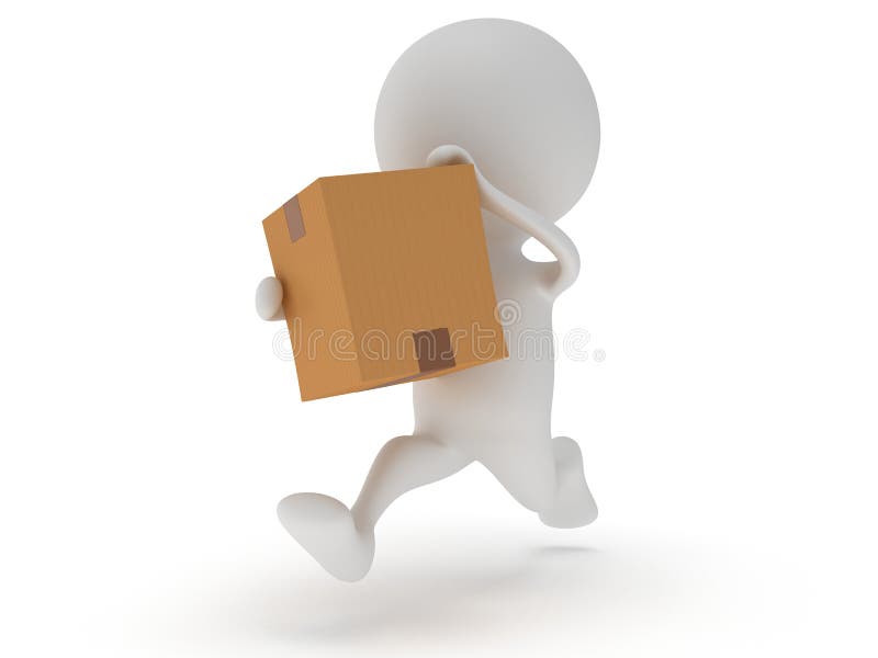 3d Man Icon Running with a Box in His Hand Stock Illustration ...