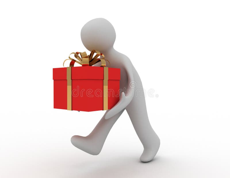 3d Man Icon Running with Gift Box . 3d Rendered Illustration Stock ...