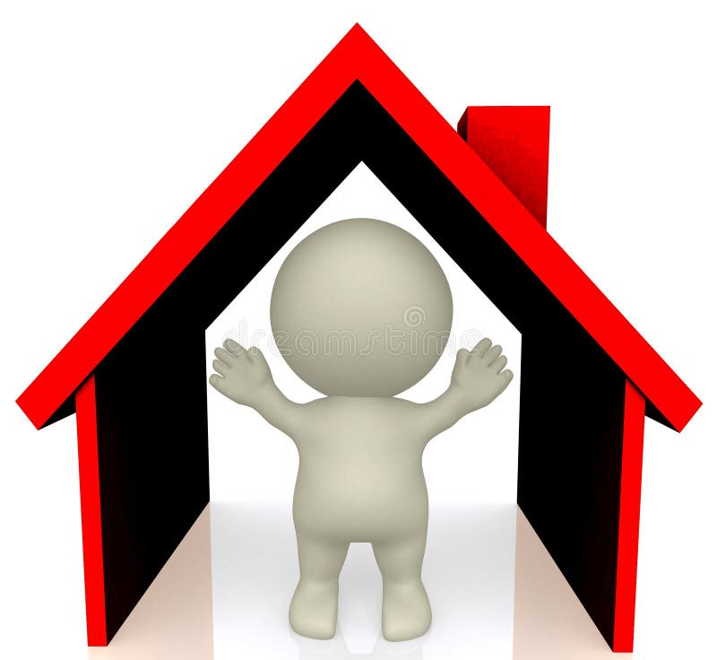 3D Man Inside A House Over White Stock Illustration - Illustration of ...