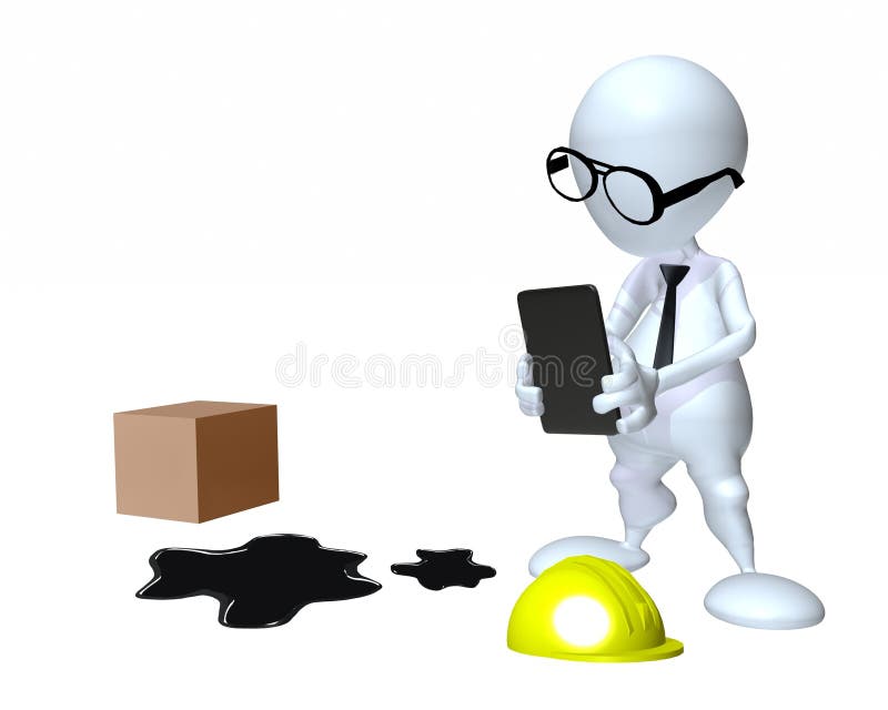 3d Man Inspecting Slip and Fall Workplace Accident Stock Illustration ...