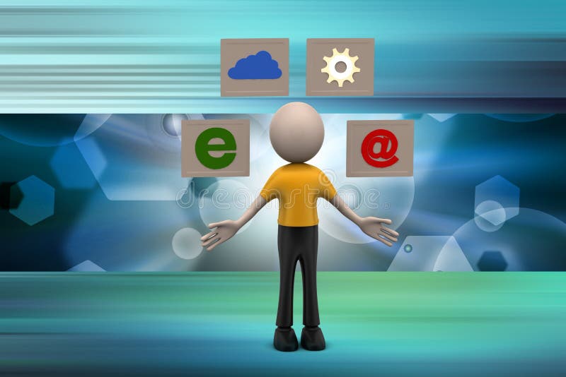 3d man with internet icon stock illustration. Illustration of contact ...