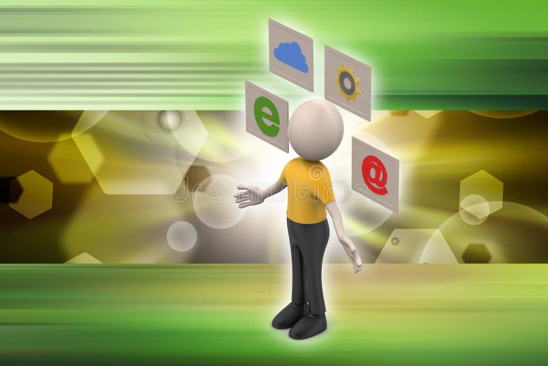 3d man with internet icon stock illustration. Illustration of person ...