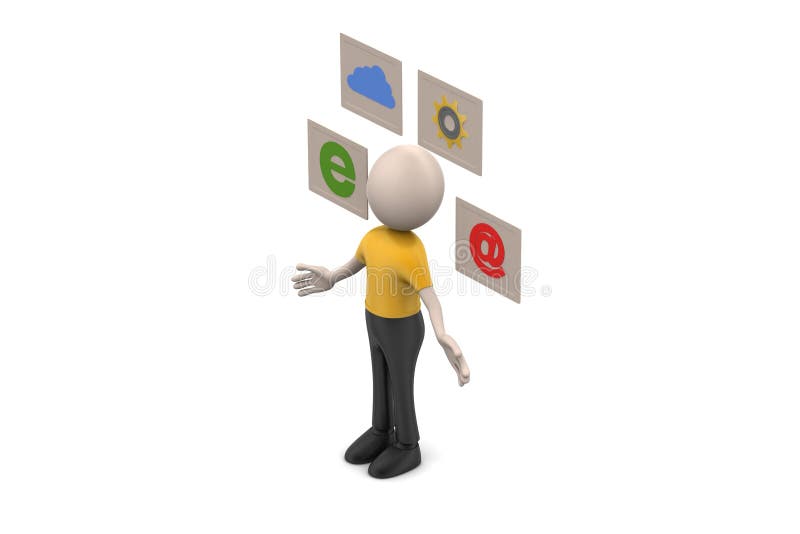 3d man with internet icon stock illustration. Illustration of human ...