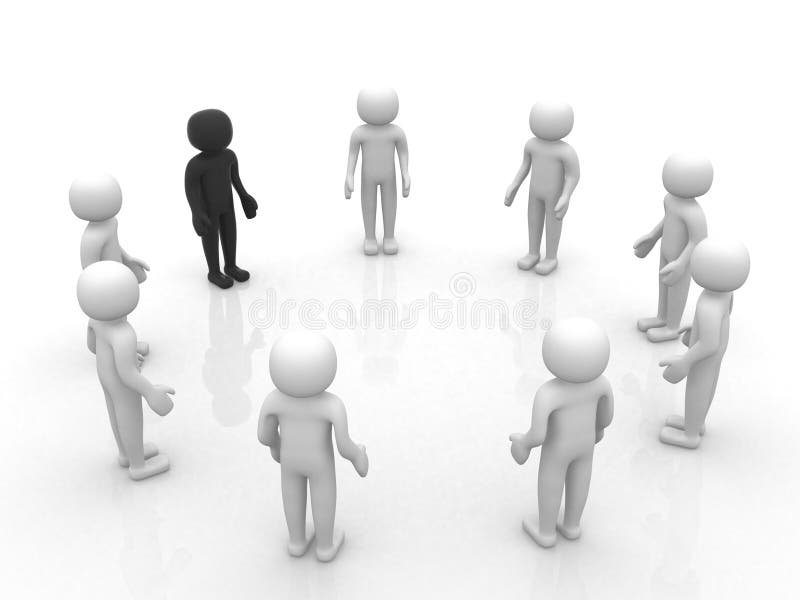 3D Man Joining a Group of People in a Circle Over a White Background ...
