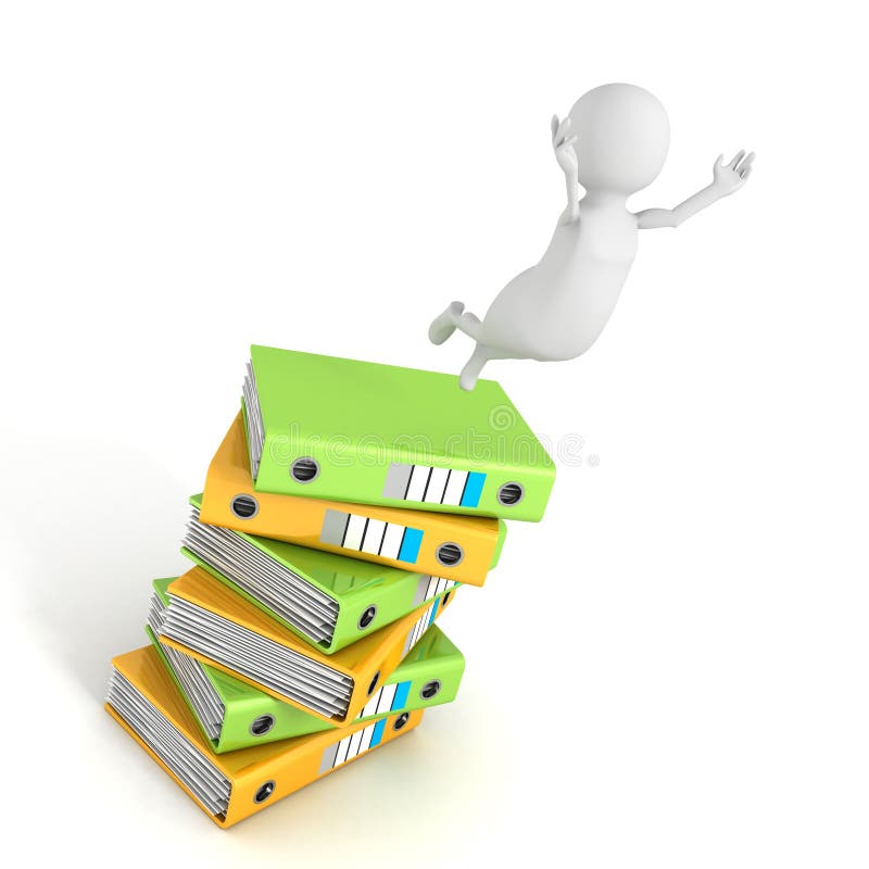 3d Man Jump Up from Office Documents Binders Stack Stock Illustration ...