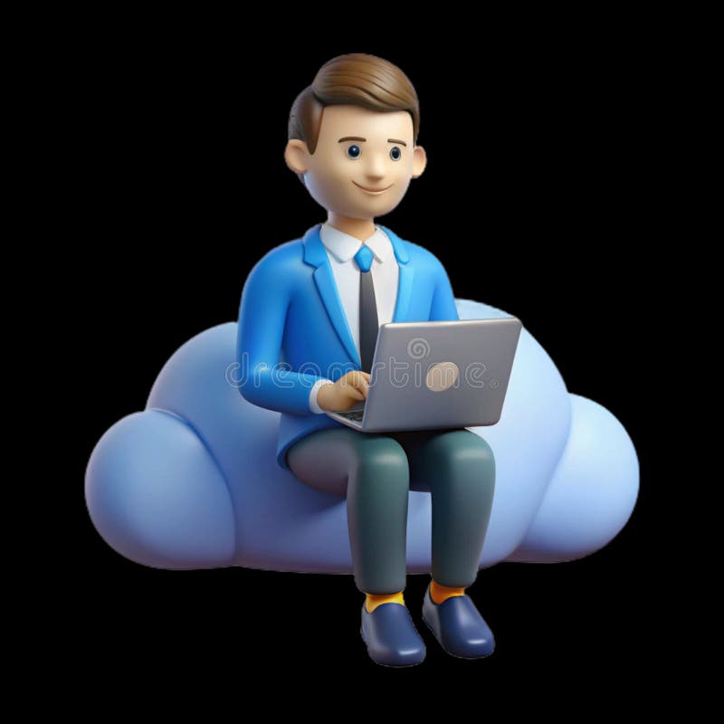 3d Man with Laptop Sitting on Cloud Computing Symbol Stock Illustration ...