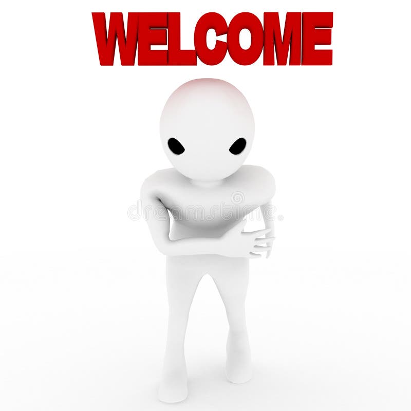 3d Man Leaning Down To Welcome with Welcome Text on Top Illustration ...