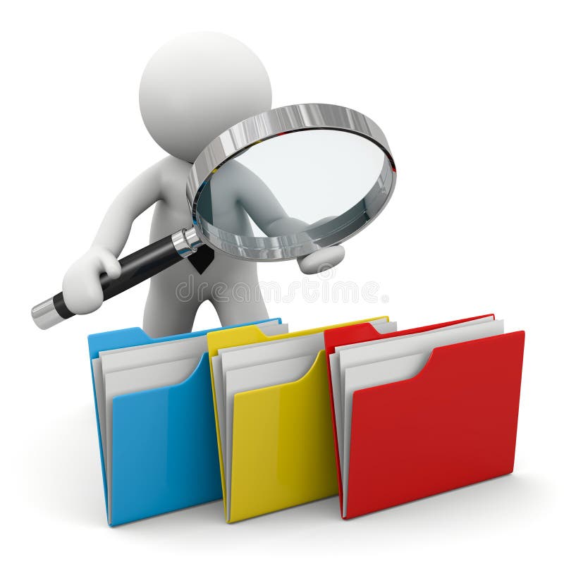 3d Man with Lens Inspecting Documents Stock Illustration - Illustration ...
