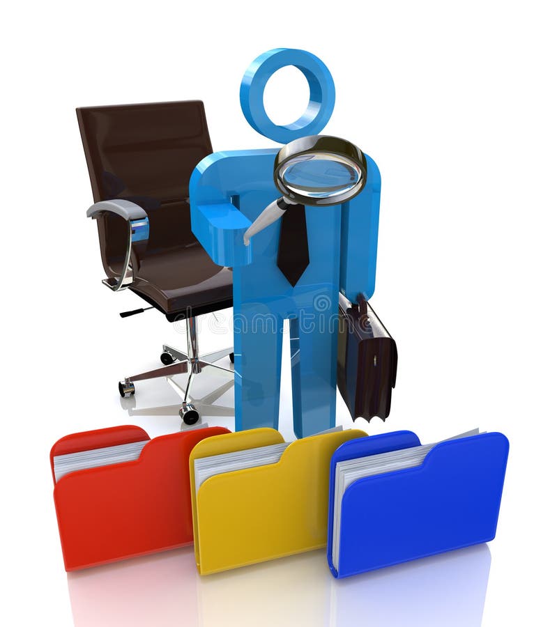 3d Man Looking for the Document To a File Folder Stock Illustration ...