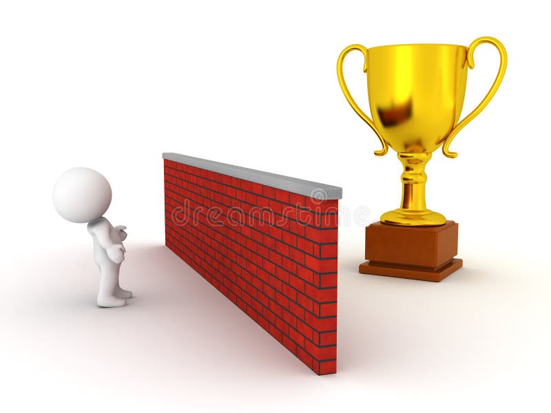 3D Man Looking Over Wall To Gold Trophy Stock Illustration ...