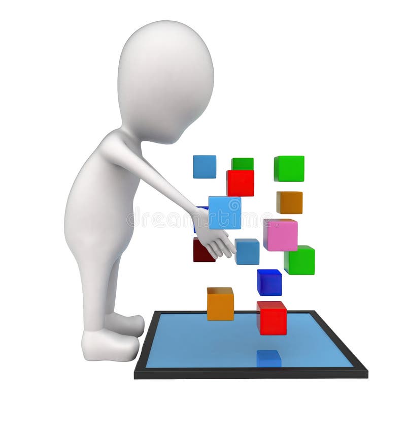 3d Man Looking at Smart Phone - Cube 3d Objects Coming Out from Screen ...