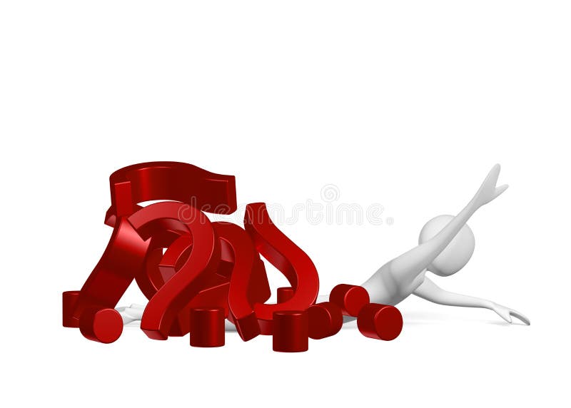 3d Man Lying Crushed by Many Question Marks Stock Illustration ...