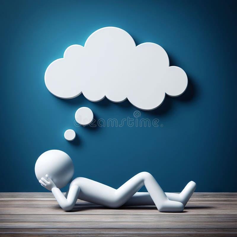3D Man Lying Down and Thinking with Blank Bubble Stock Illustration ...