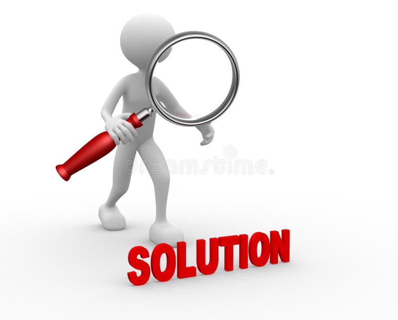 3d Man, with a Magnifier and Word SOLUTION Stock Illustration ...