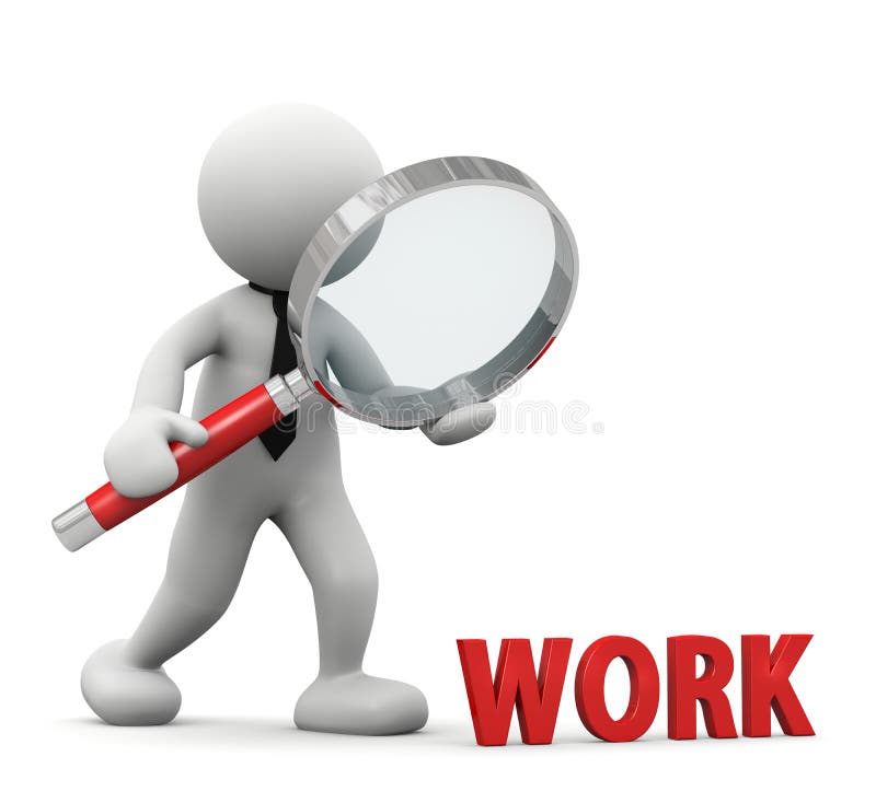 3d Man with Magnifying Glass Looking for Work Stock Illustration ...