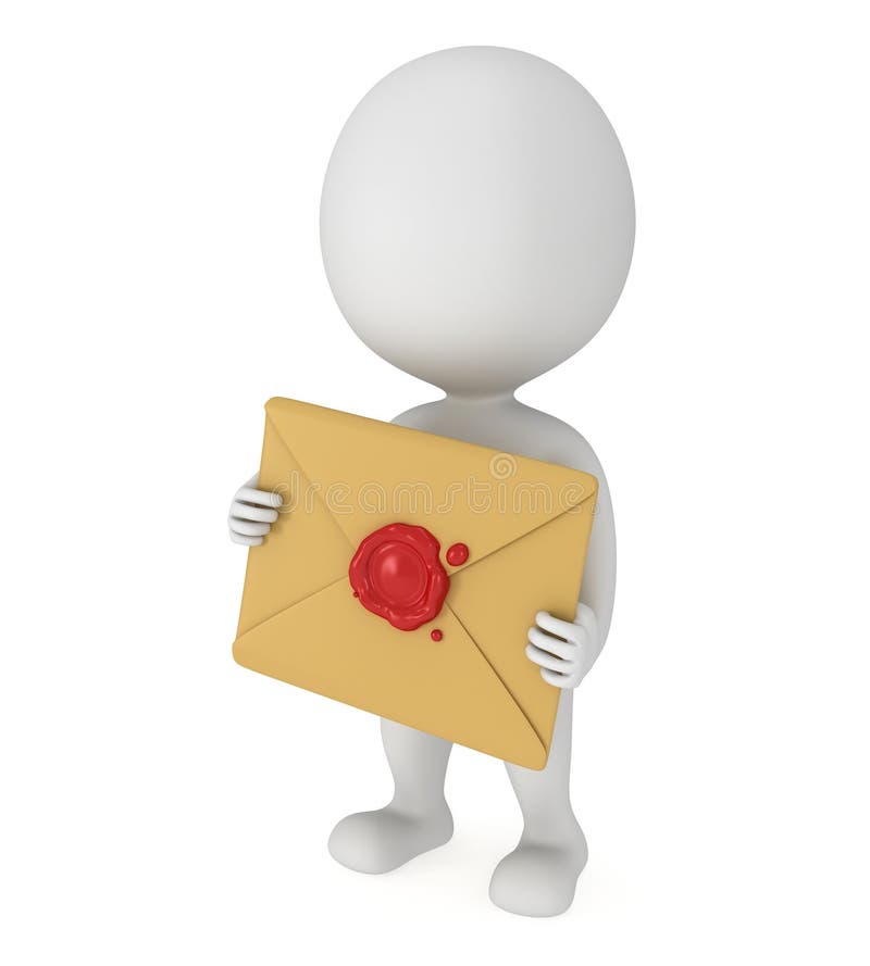 3D Man and Mail Envelope with Red Wax Seal Stock Illustration ...