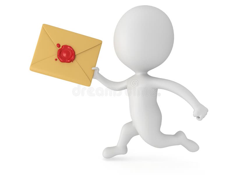 3D Man and Mail Envelope with Red Wax Seal Stock Illustration ...