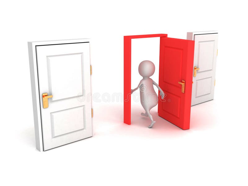 3d Man Make Right Choice Walk through Red Door Stock Illustration ...