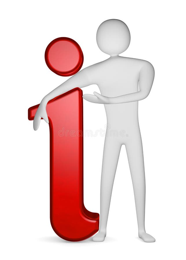 3d Man Making Inviting Gesture To Red Info Icon Stock Illustration ...