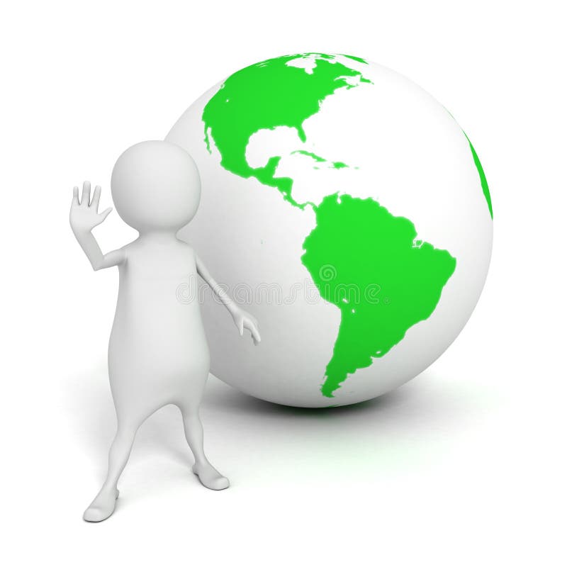3d Man Making Stop Sign To Safe World Globe Stock Illustration ...