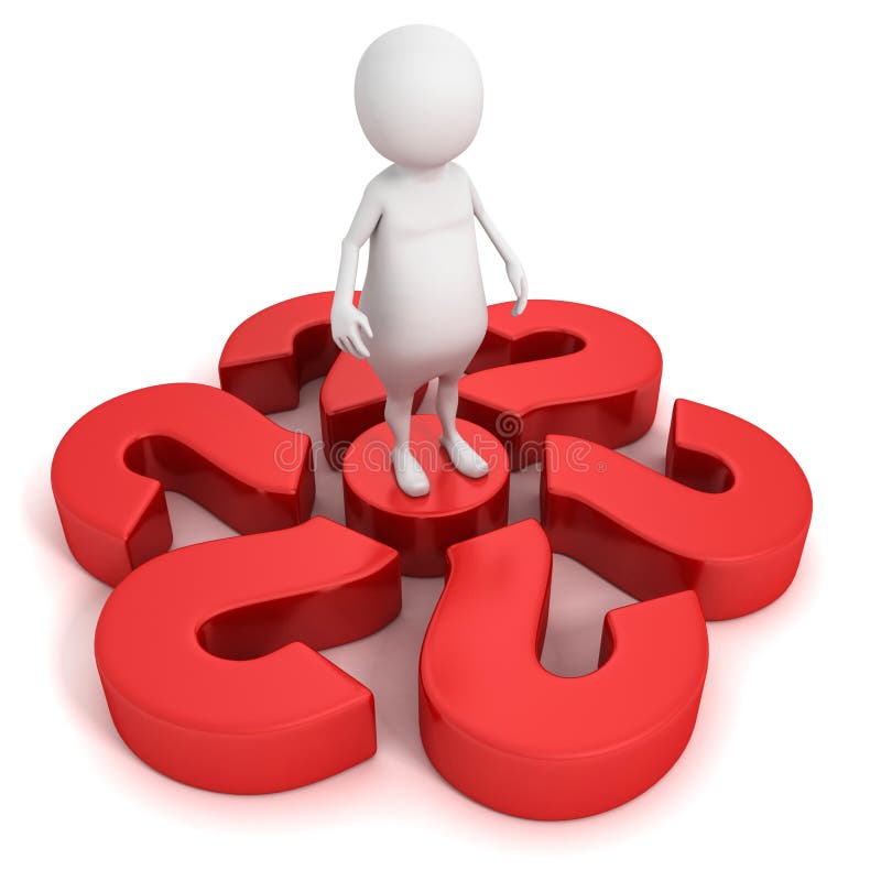 3d Man With Many Big Red Question Marks Stock Illustration ...