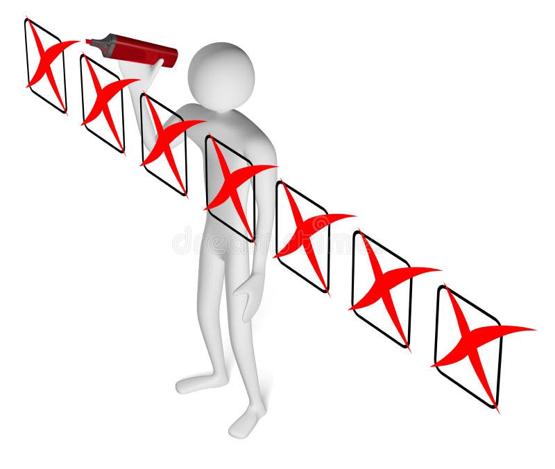 ï»¿3d Man with Marker Drawing X in Checklist Stock Illustration ...