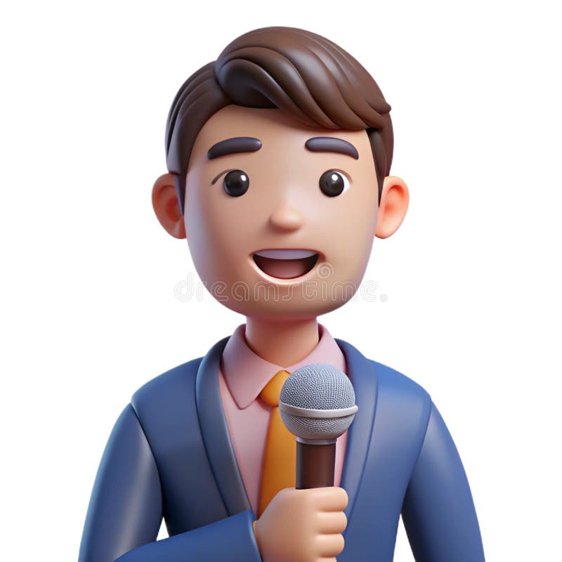 3D Man with Microphone Interview Concept Isolated on White Stock ...