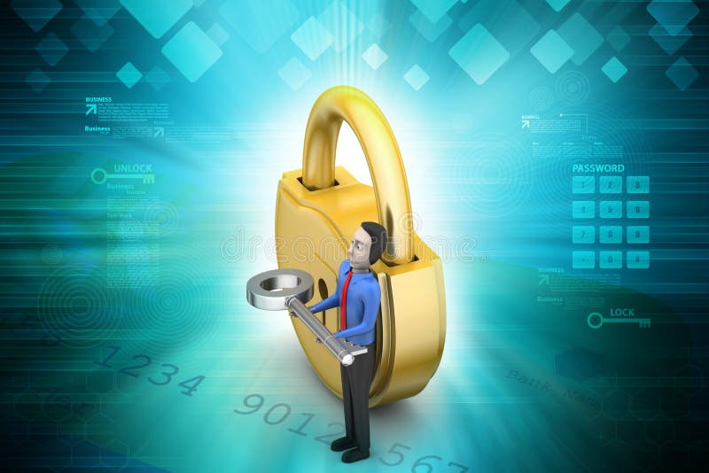3d man with padlock stock illustration. Illustration of precious - 55847845