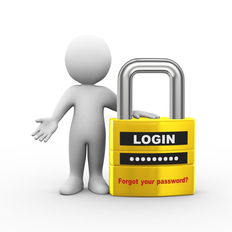3d Man and Padlock Login Information Stock Illustration - Illustration ...
